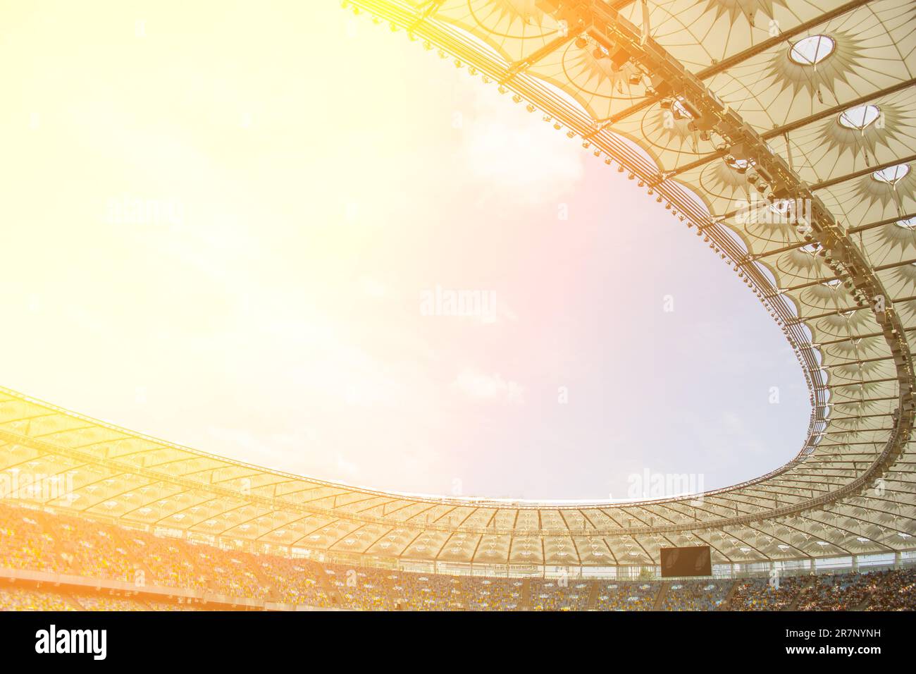 soccer stadium inside view. football field, empty stands, a crowd of ...