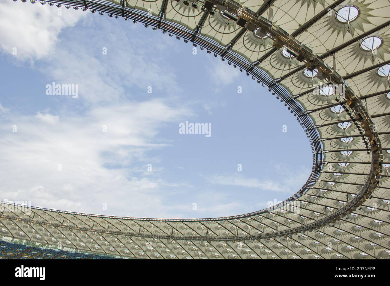 soccer stadium inside view. football field, empty stands, a crowd of ...