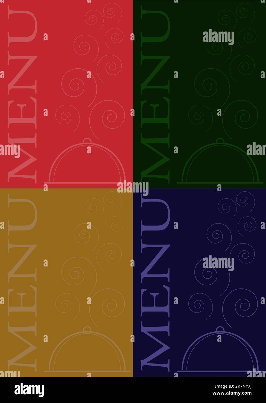 Set of Menu Card Designs - Service Plate Symbol on Dark Background ...