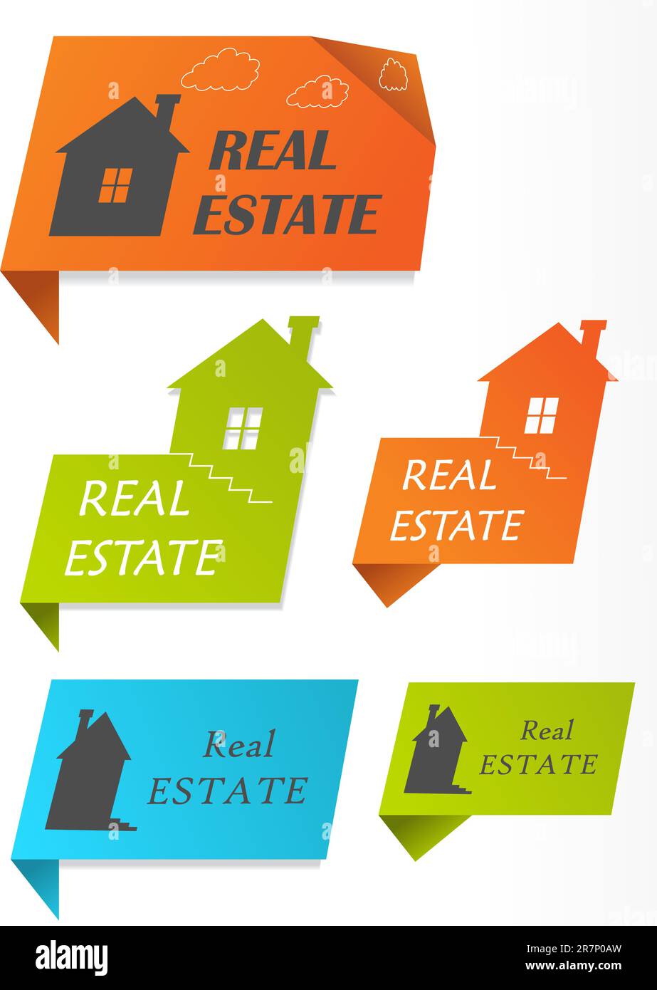 Paper stickers with houses (sale of real estate). Vector Illustration ...