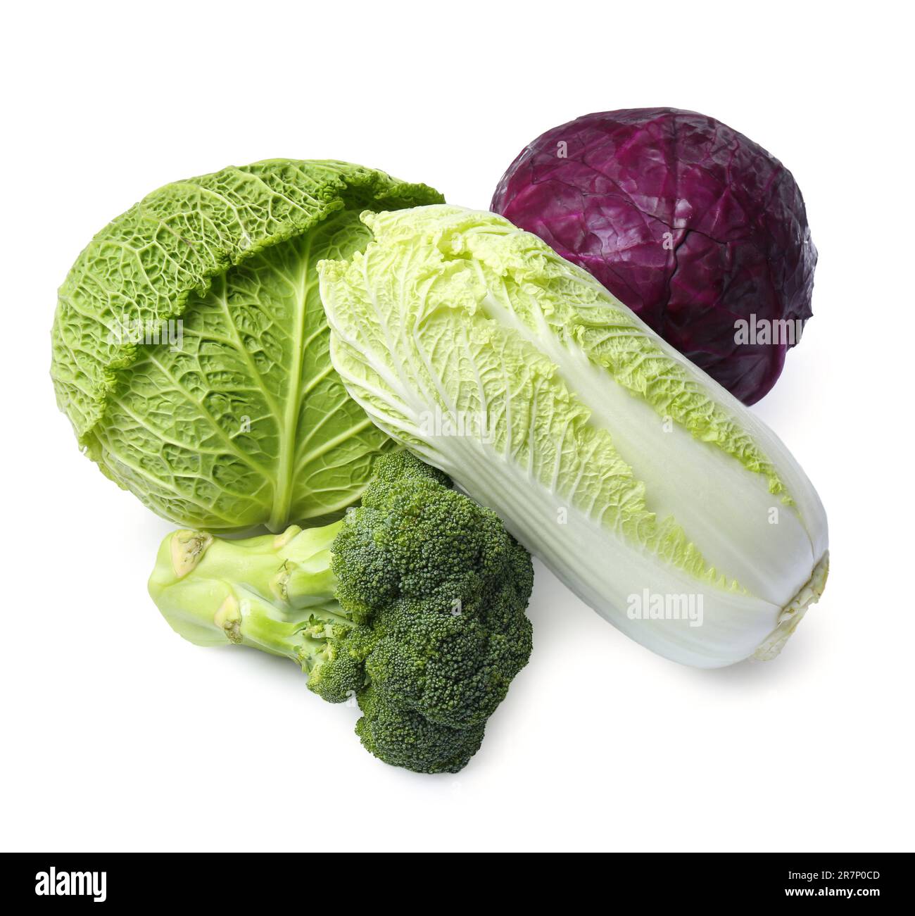 Many different types of fresh cabbage on white background Stock Photo ...
