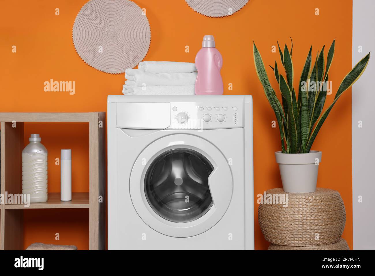 Stylish laundry room with washing machine. Interior design Stock Photo ...