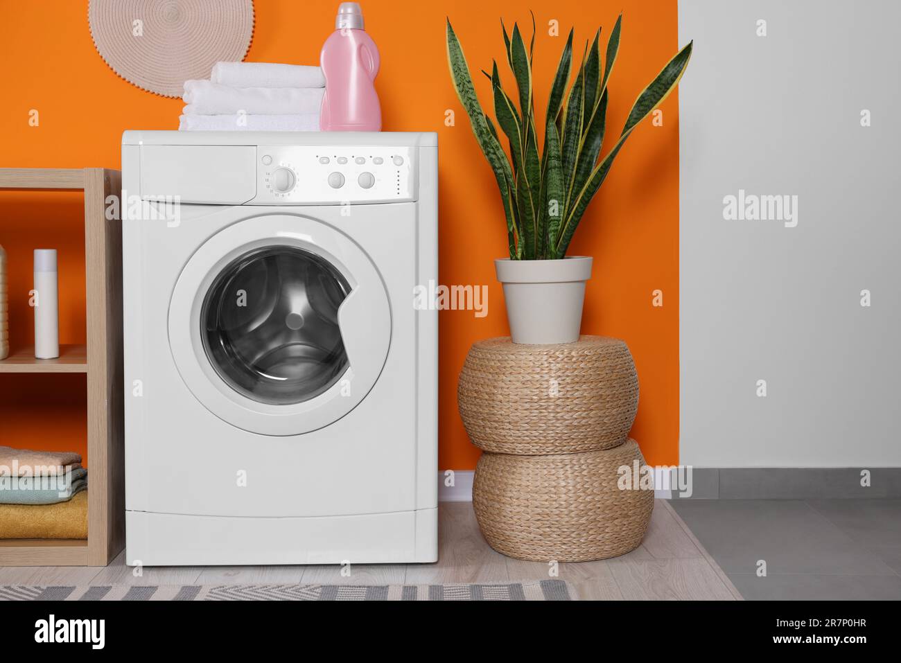 Stylish laundry room with washing machine. Interior design Stock Photo ...
