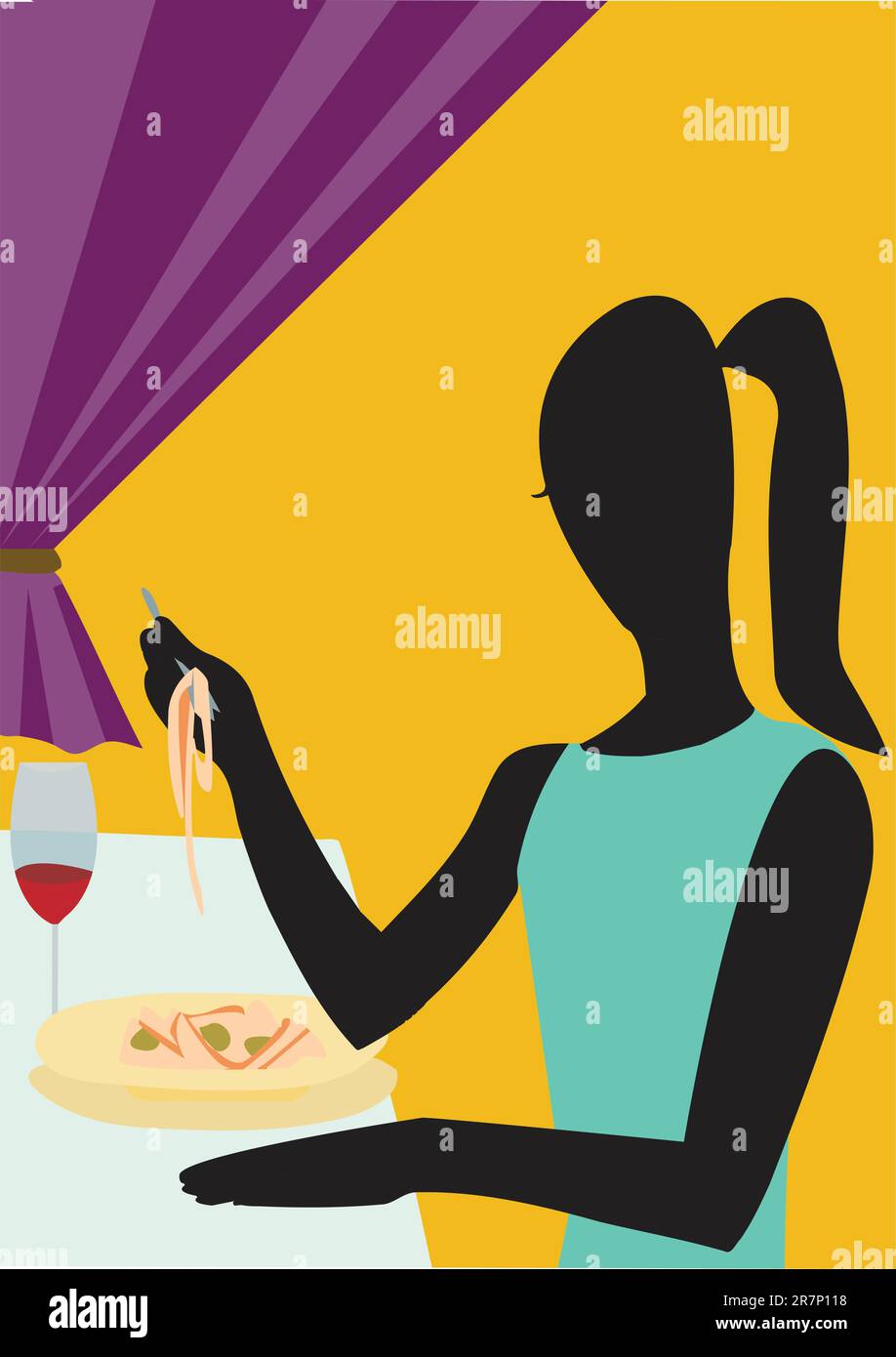 Person eating food in restaurant Stock Vector Images - Alamy