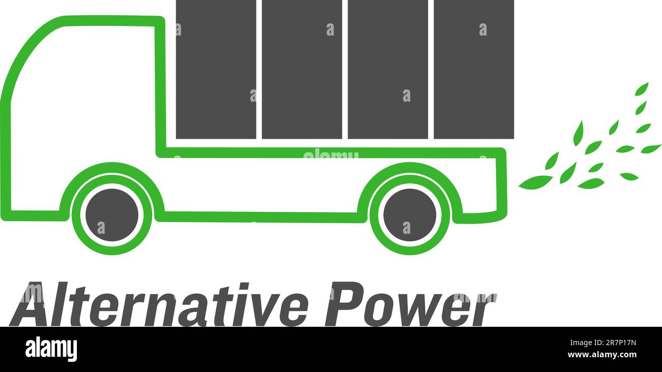 vector alternative power truck with green leaves emissions Stock Vector ...