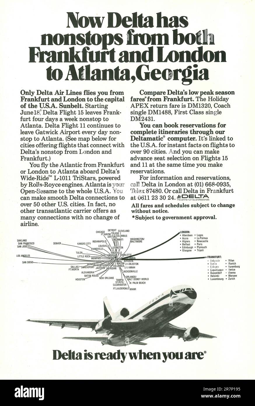 Delta airlines advert in a magazine 1979 Stock Photo - Alamy