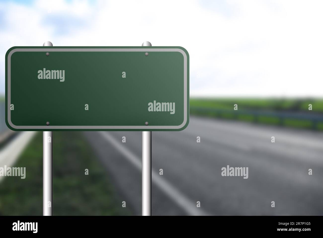 Blank green road sign on empty asphalt highway, space for text Stock ...