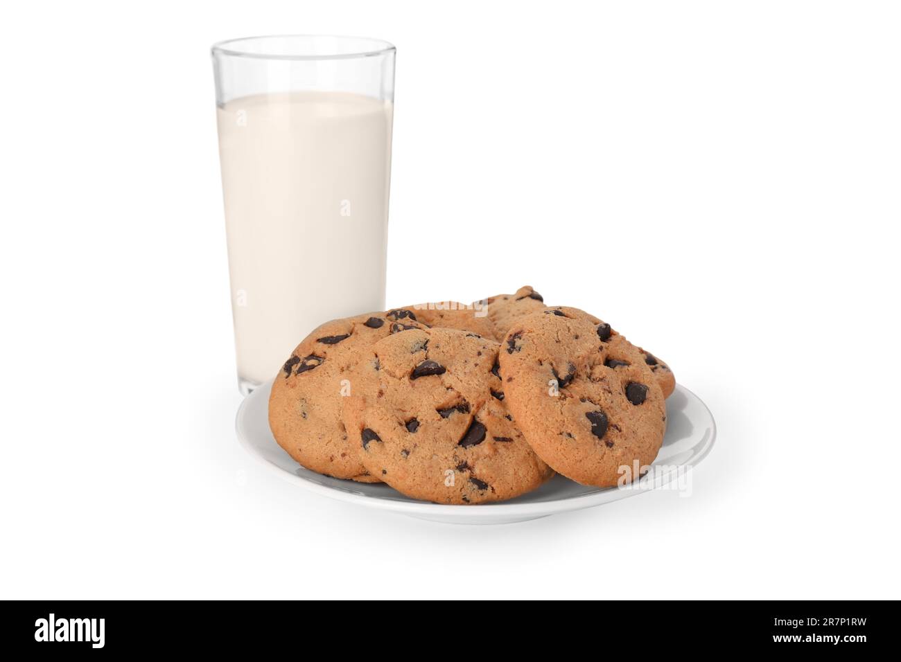 Delicious chocolate chip cookies and milk isolated on white Stock Photo ...