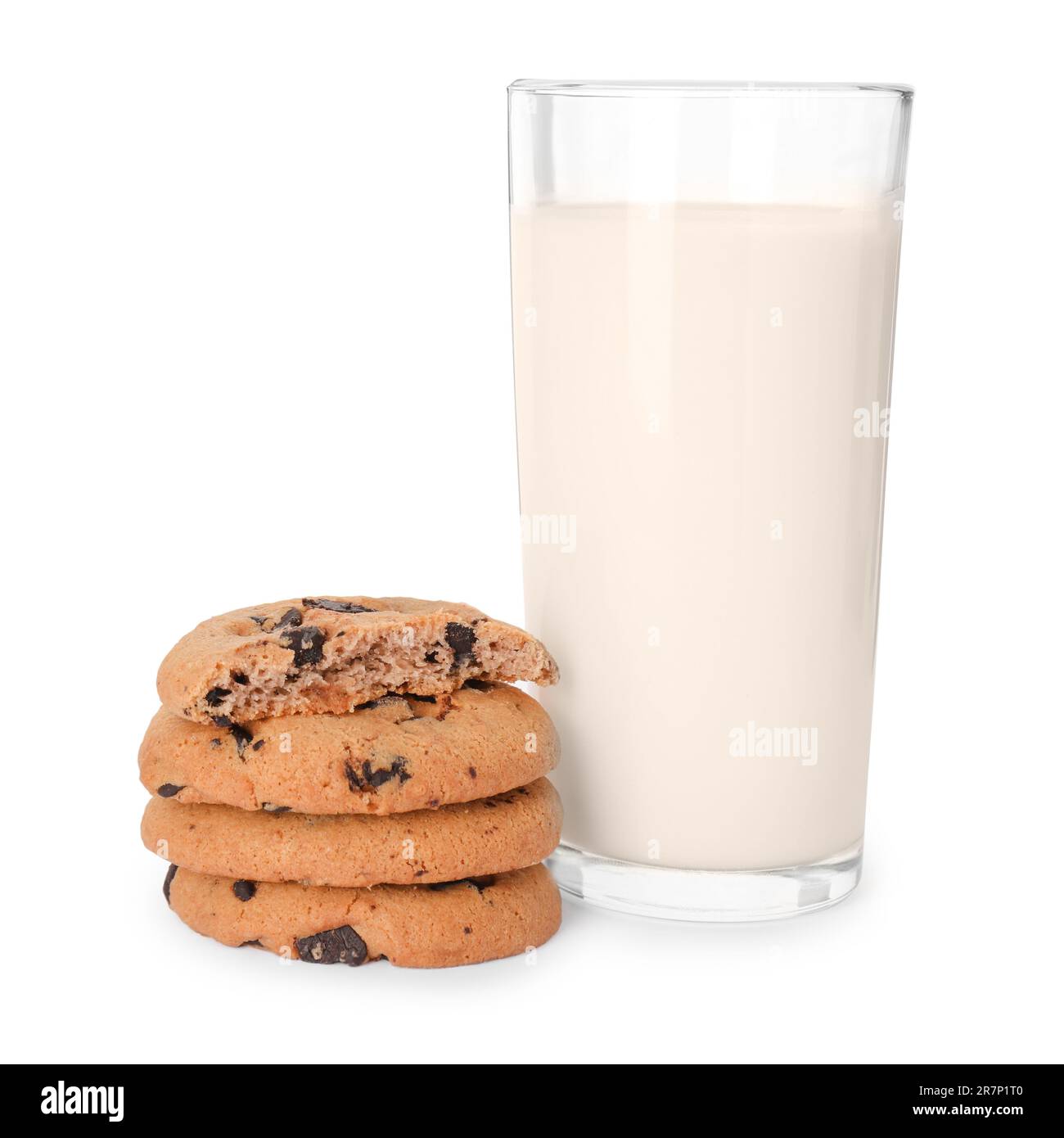Delicious chocolate chip cookies and milk isolated on white Stock Photo ...