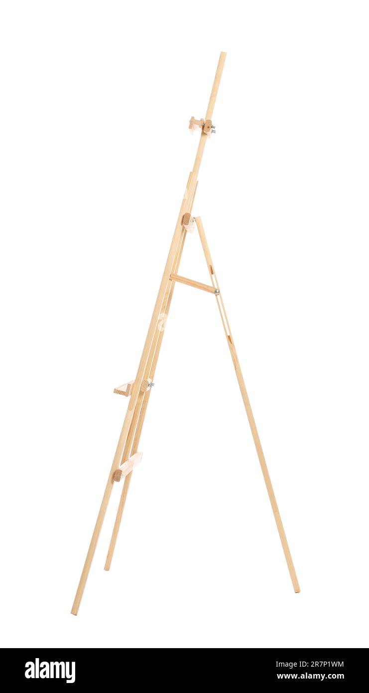Wooden easel isolated on white. Artist's equipment Stock Photo - Alamy