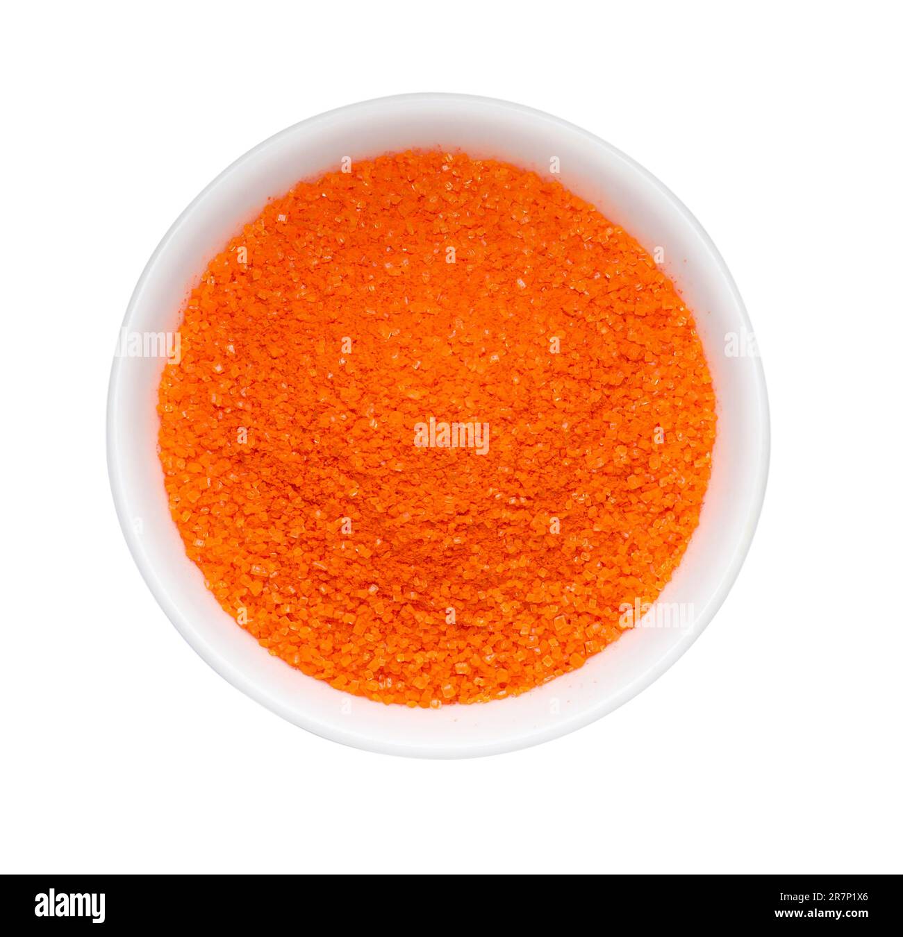 Bowl with orange food coloring isolated on white, top view Stock Photo ...