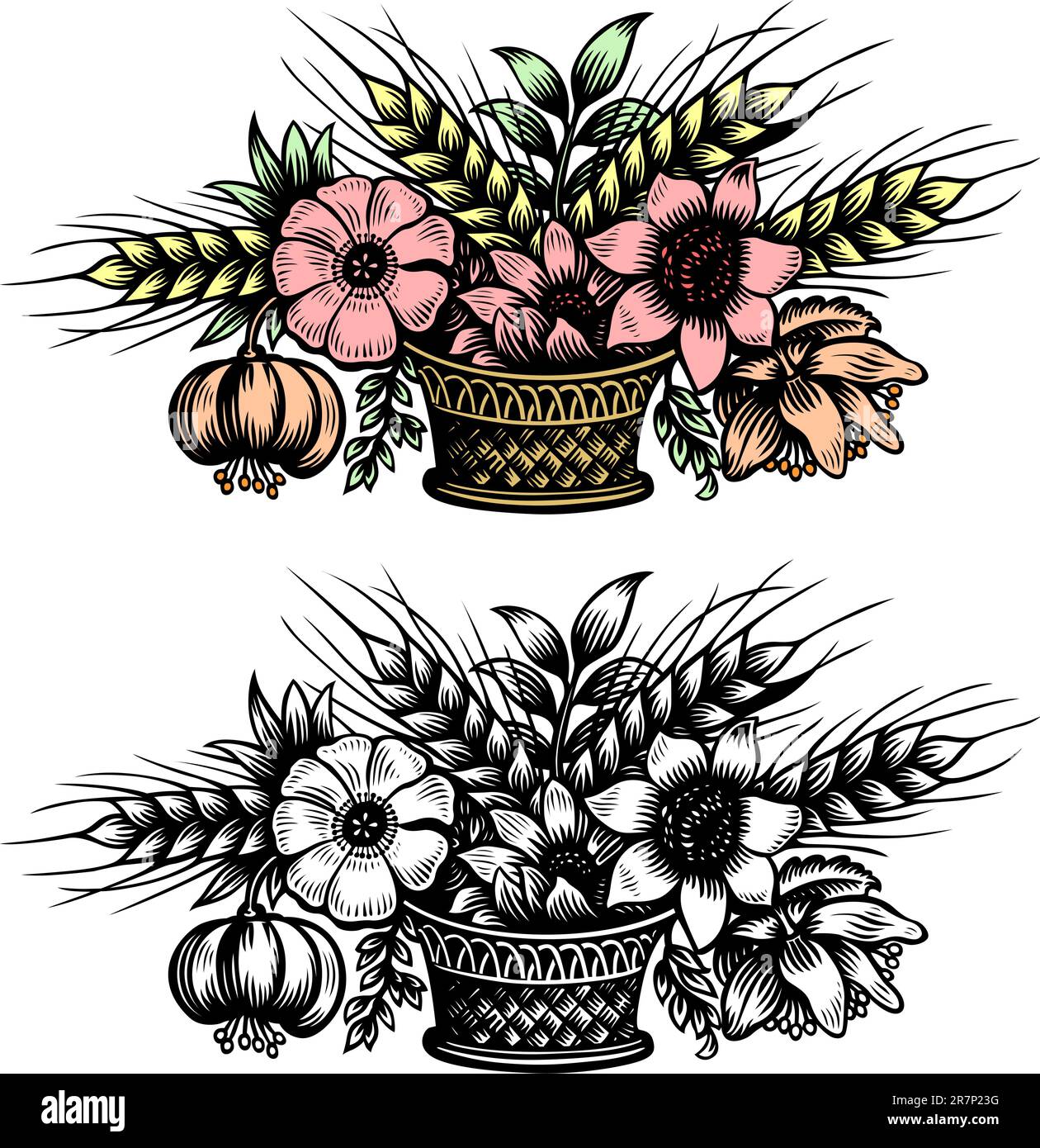 Flower baskets Stock Vector Images - Alamy