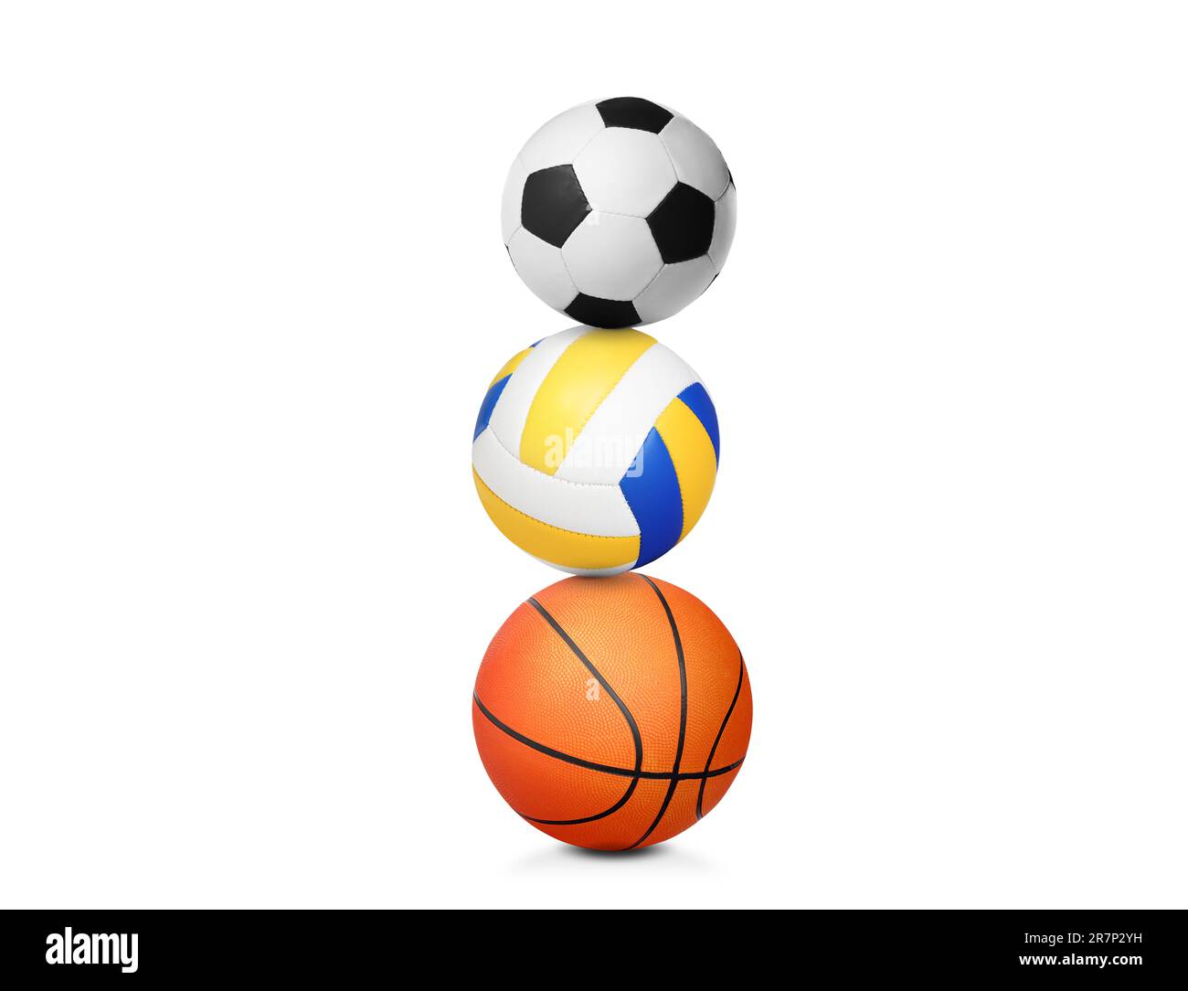 Stack of different sport balls on white background Stock Photo - Alamy
