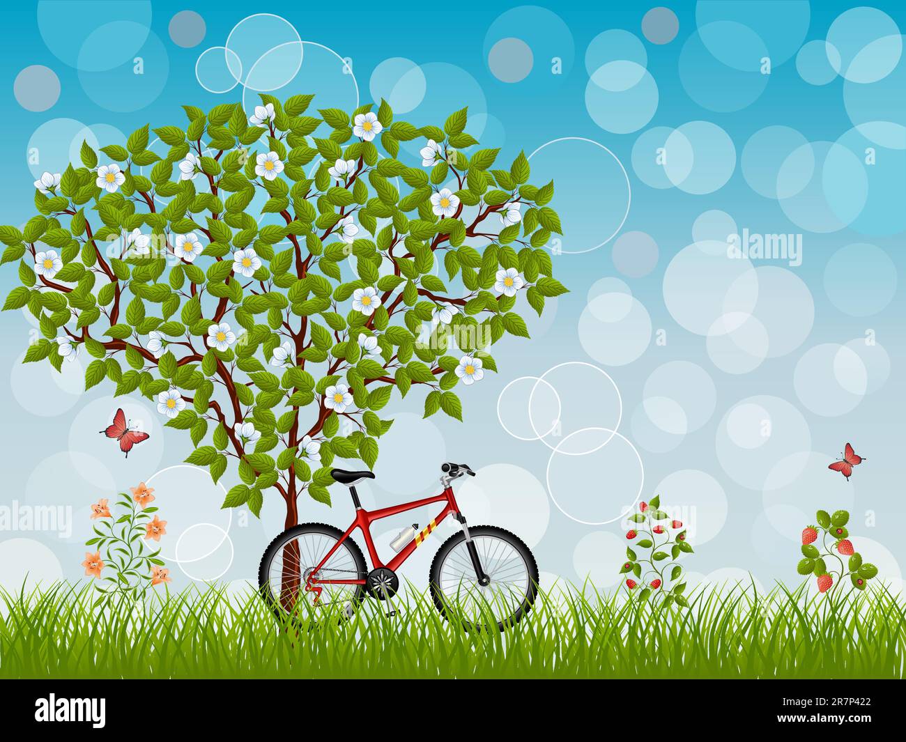 Summer landscape with a bike. Vector illustration Stock Vector Image ...