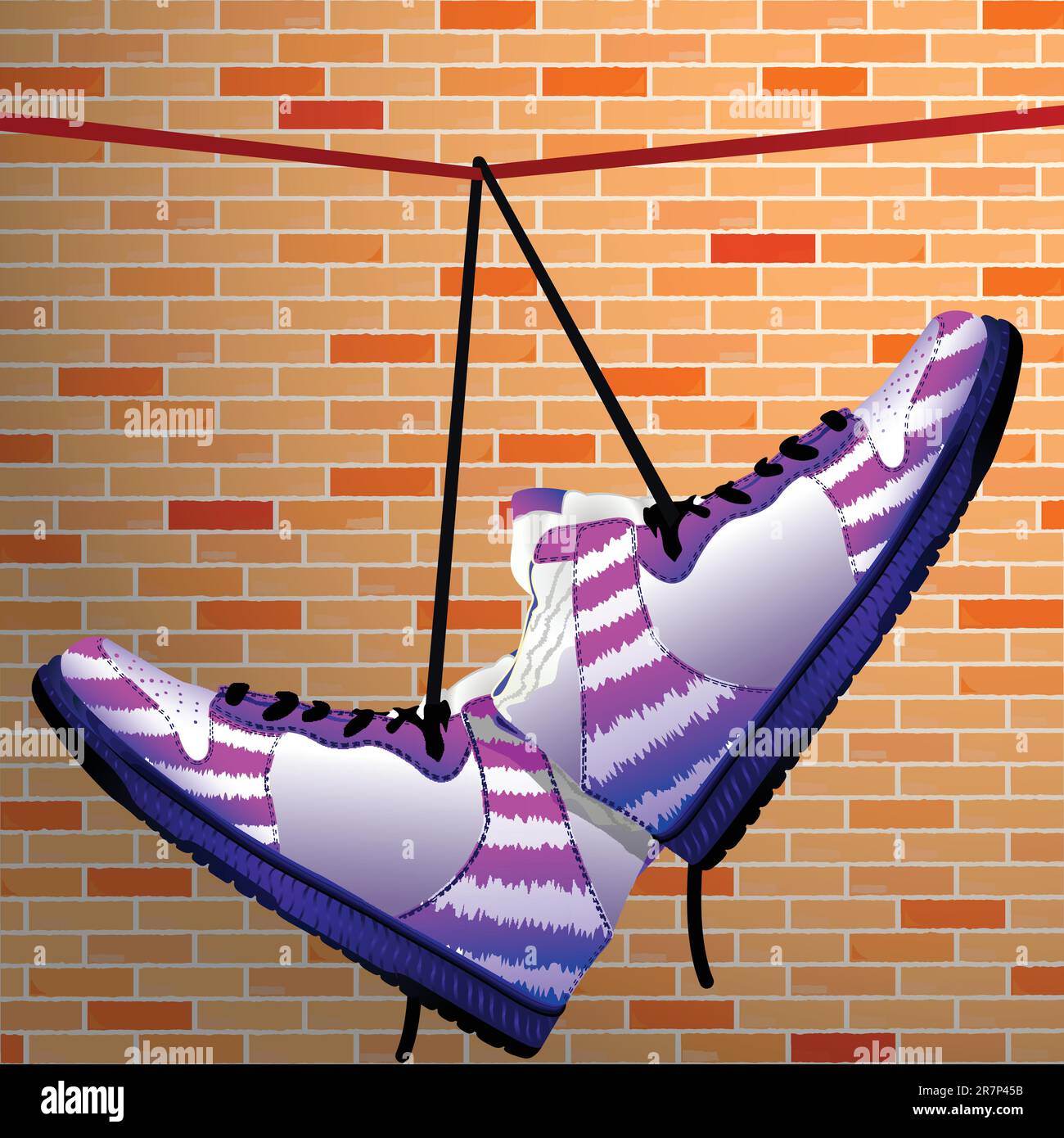 hanging shoes over wall background, abstract vector art illustration ...