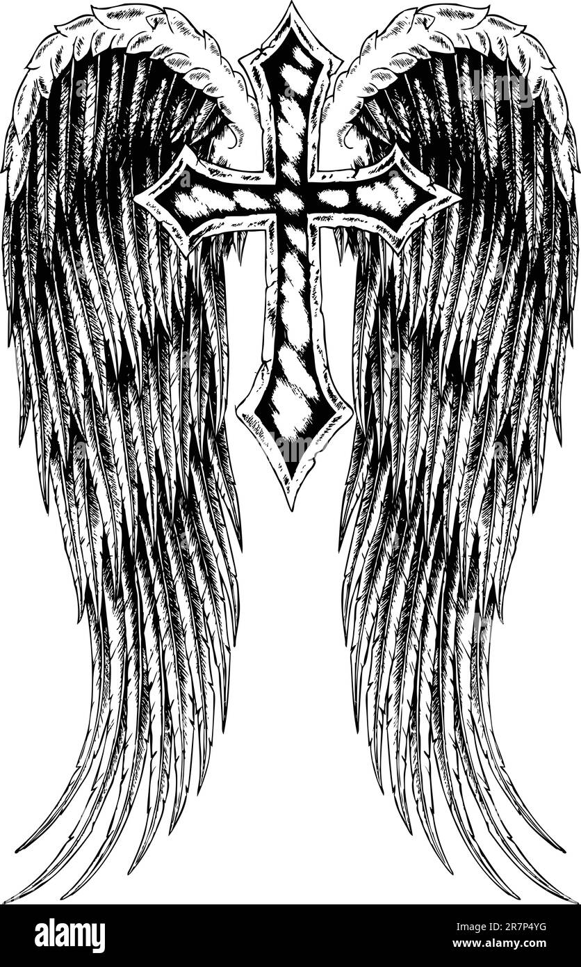 Cross Designs With Banner And Wings