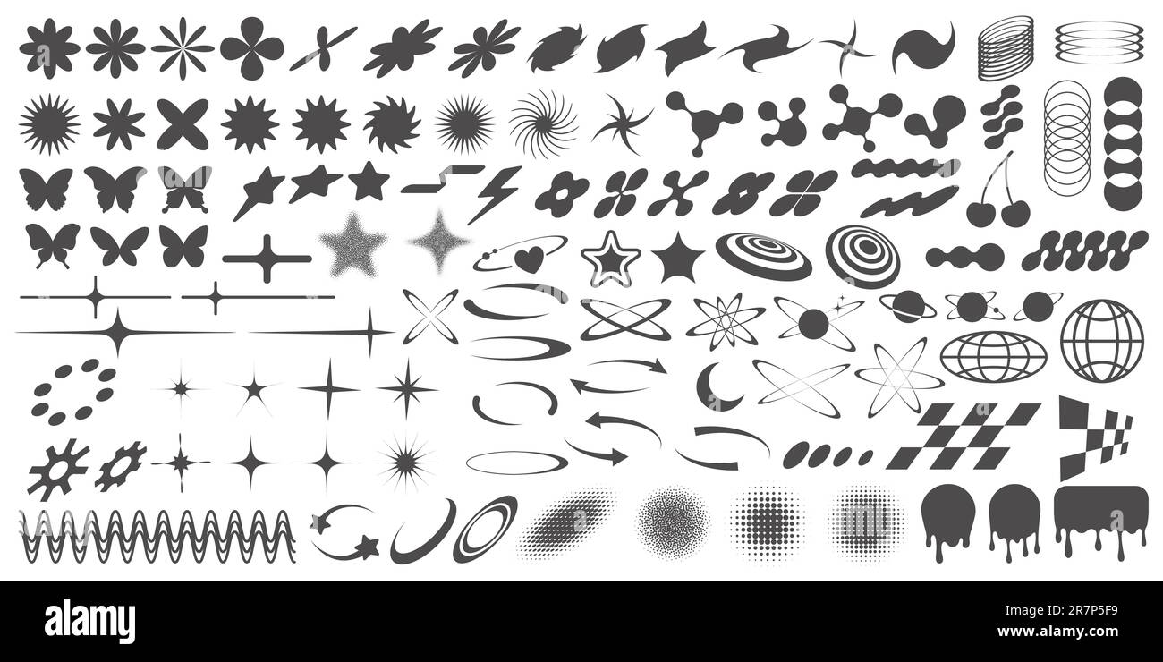 y2k retro elements. Abstract shapes and symbols for futuristic design ...