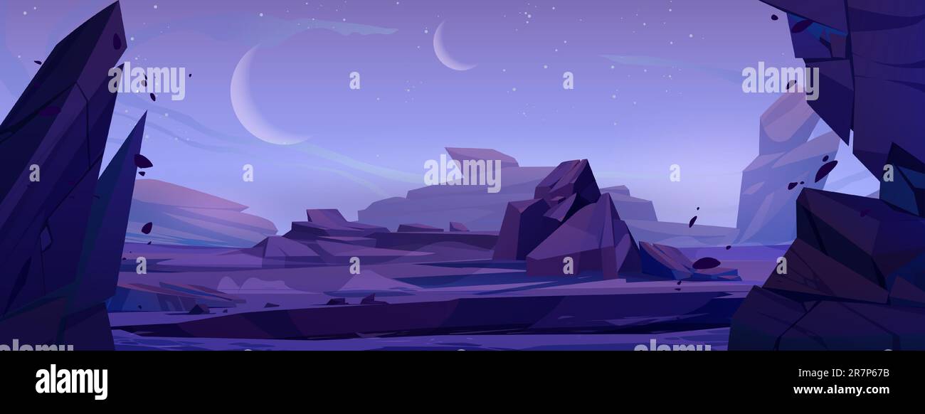 Cartoon alient planet surface with stones. Vector illustration of rocky ...