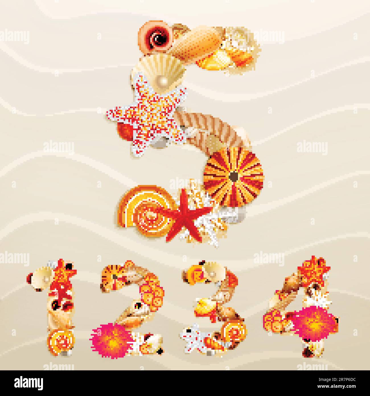 Numbers, vector sea life font on sand background Stock Vector Image ...