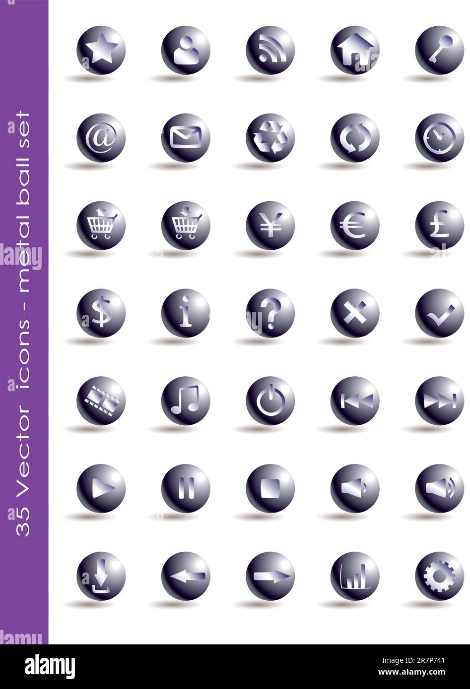 Set of 35 metal ball icons/ buttons - vector eps 10 Stock Vector Image ...