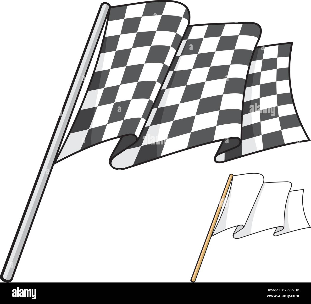 Waving checkered flag isolated on white background, also a white peace ...