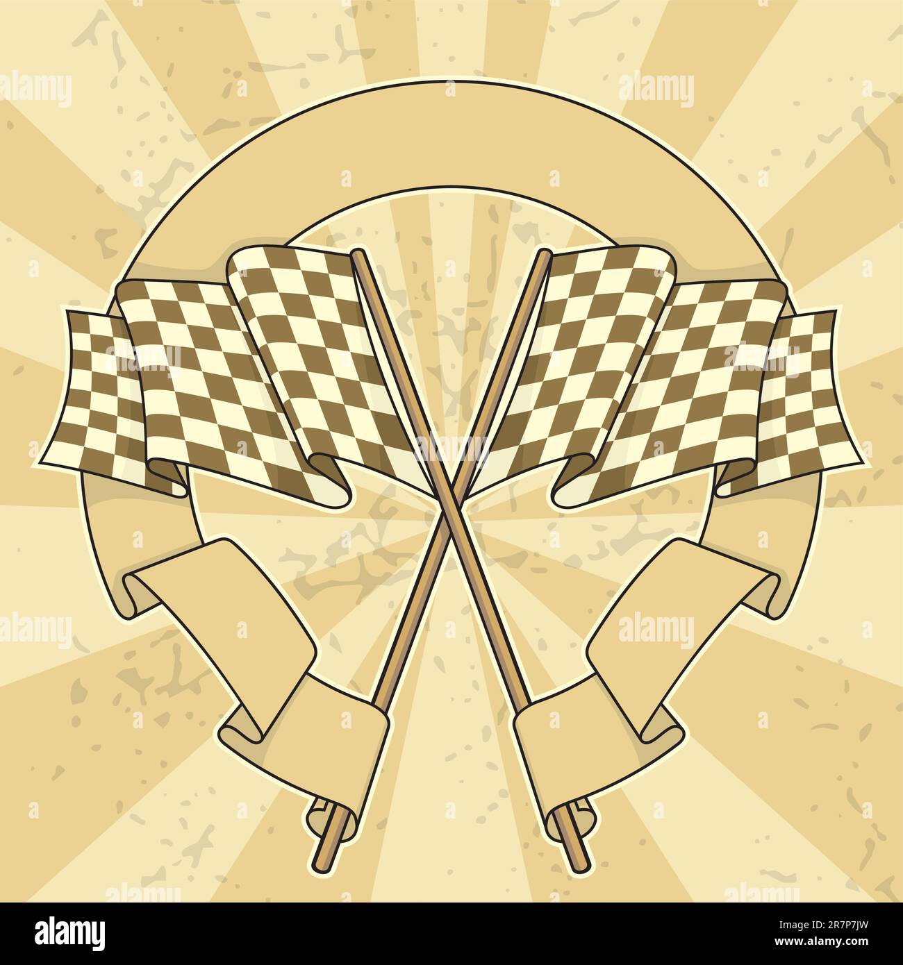 Crossed racing flags with a banner on beige grunge background Stock ...