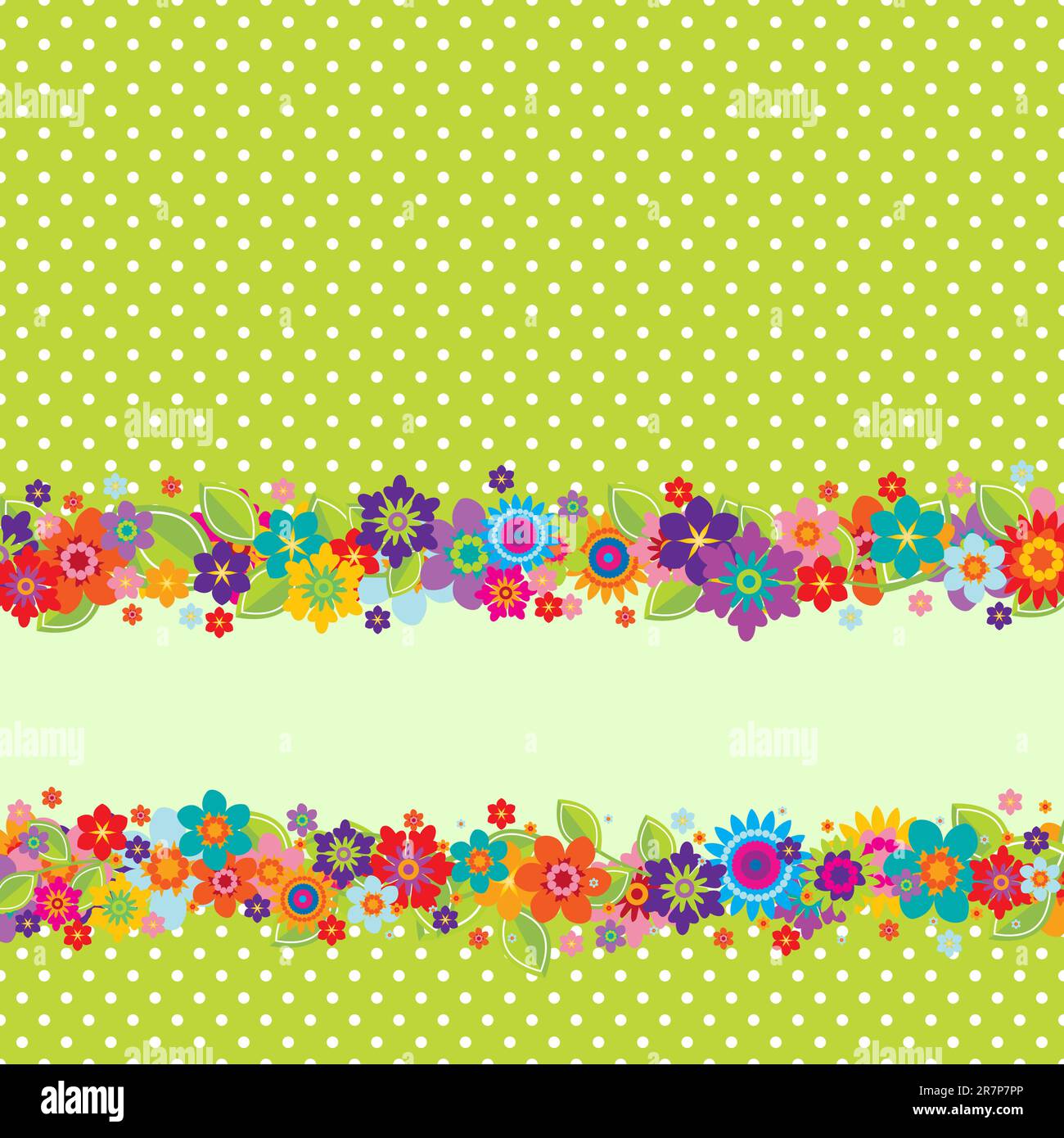 Greeting card with flowers, polkadot pattern (editable) and a banner ...