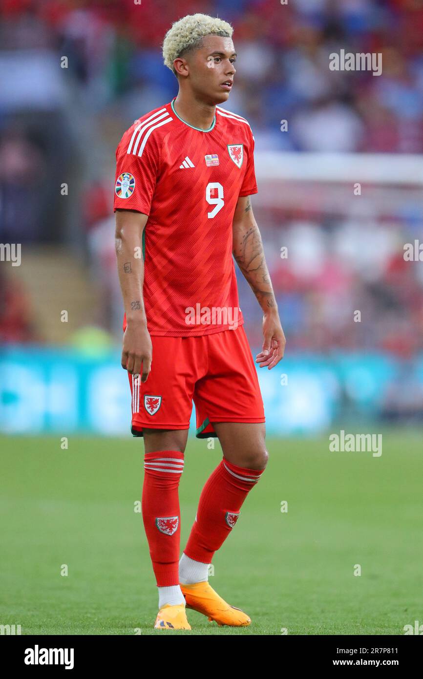Brennan Johnson #9 of Wales during the UEFA Euro Qualifiers match Wales ...