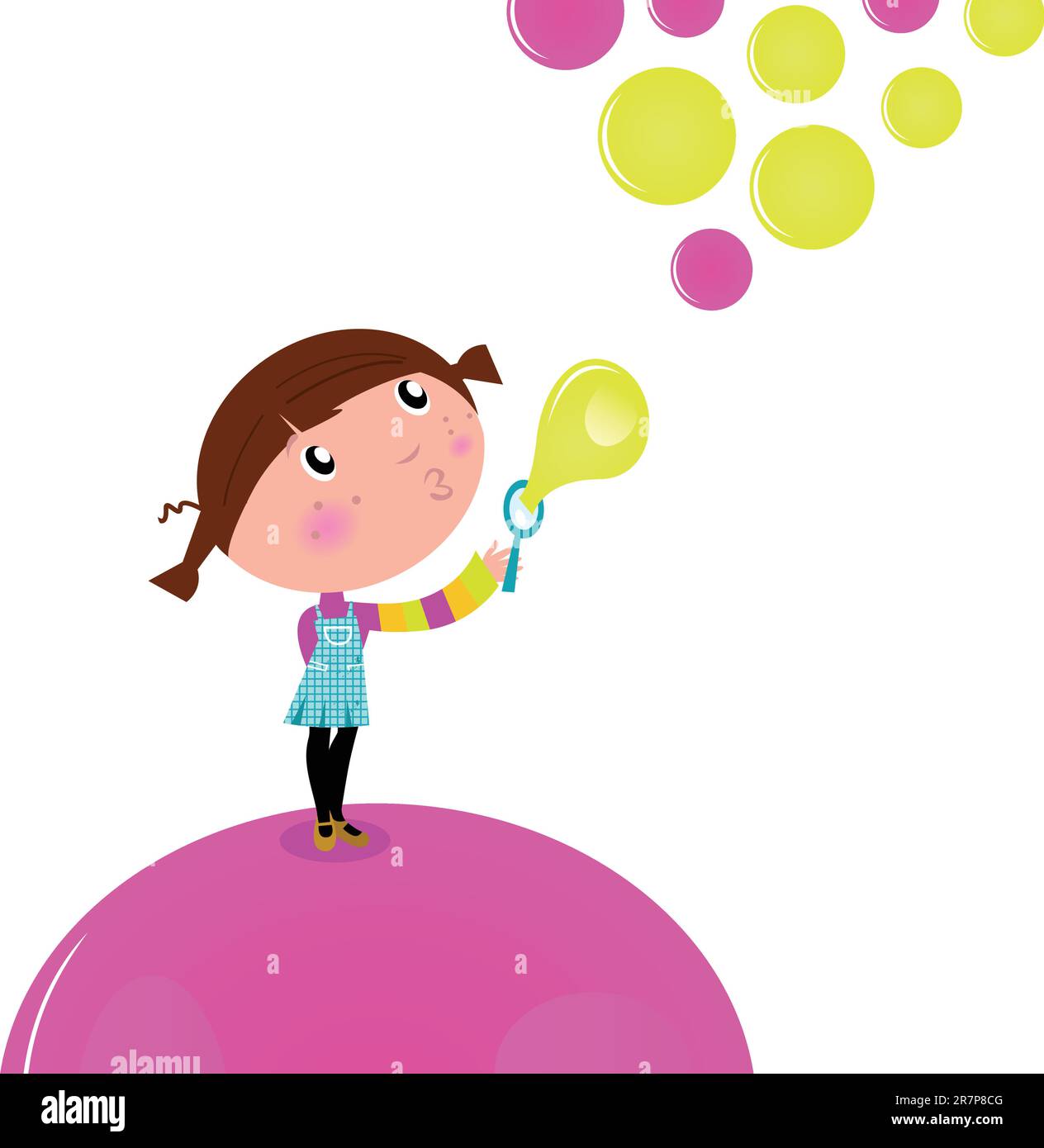 Little Girl Blowing Bubbles Cartoon