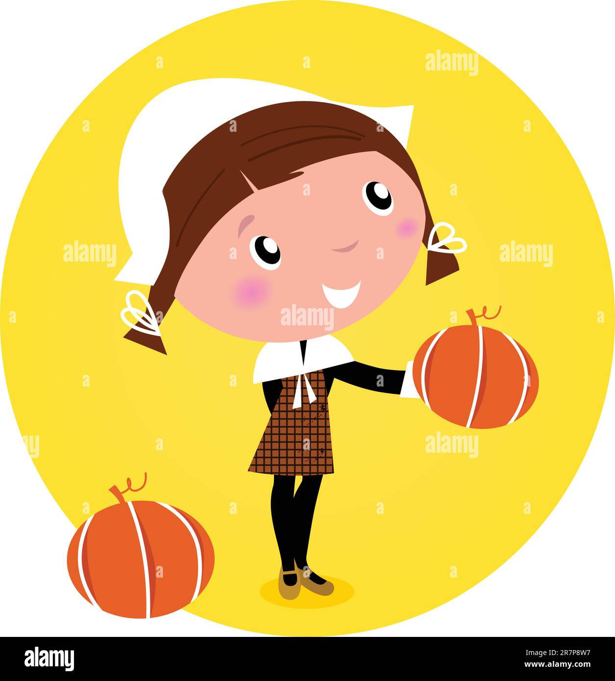 Cute Thanksgiving / Pilgrim Girl with pumpkin head - isolated on white ...