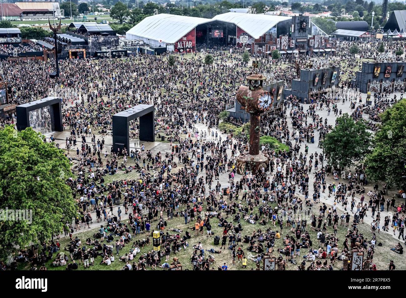 Clisson, France. 16th June, 2023. Aerial views of Hellfest Open Air Festival in Clisson, France ...