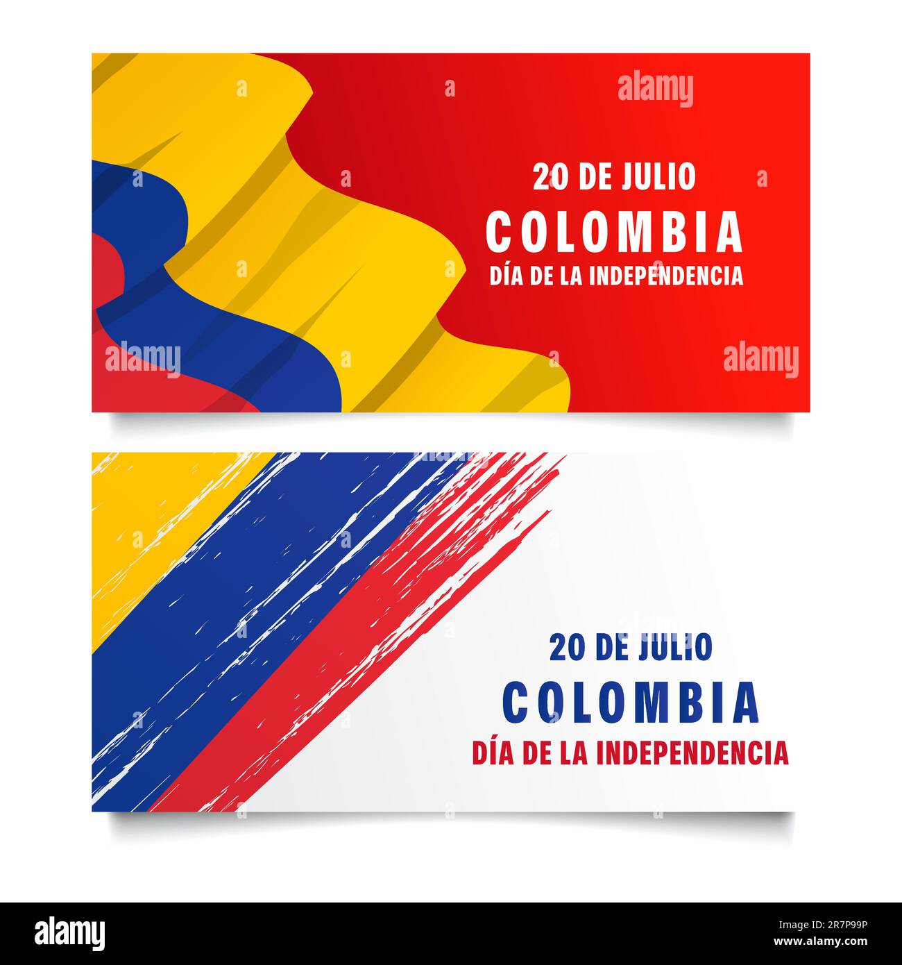 set of 20 july colombia independence day banner illustration Stock ...