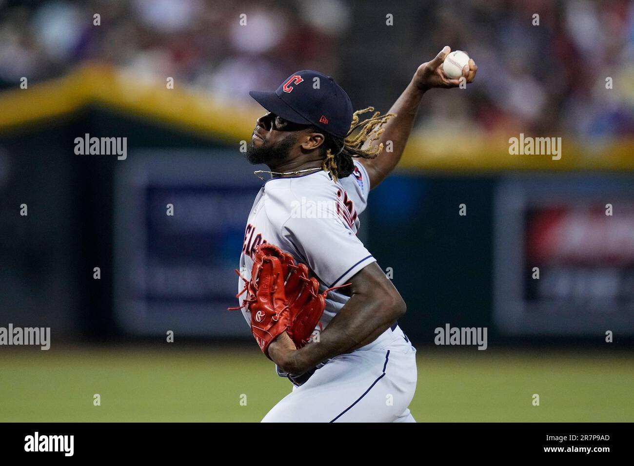 Cleveland Guardians starting pitcher Touki Toussaint throws to an ...