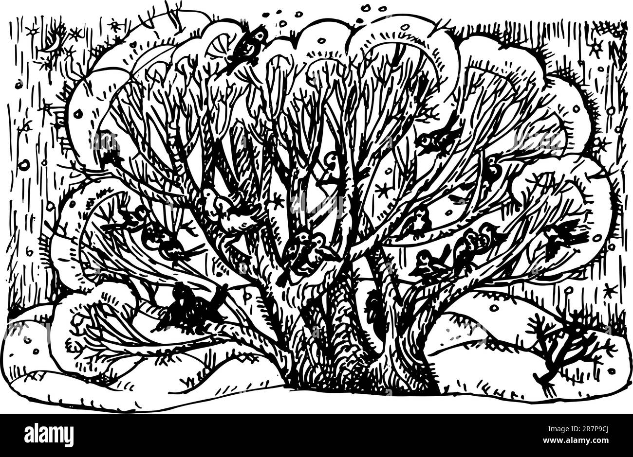 Birds in tree illustration Stock Vector Images - Alamy