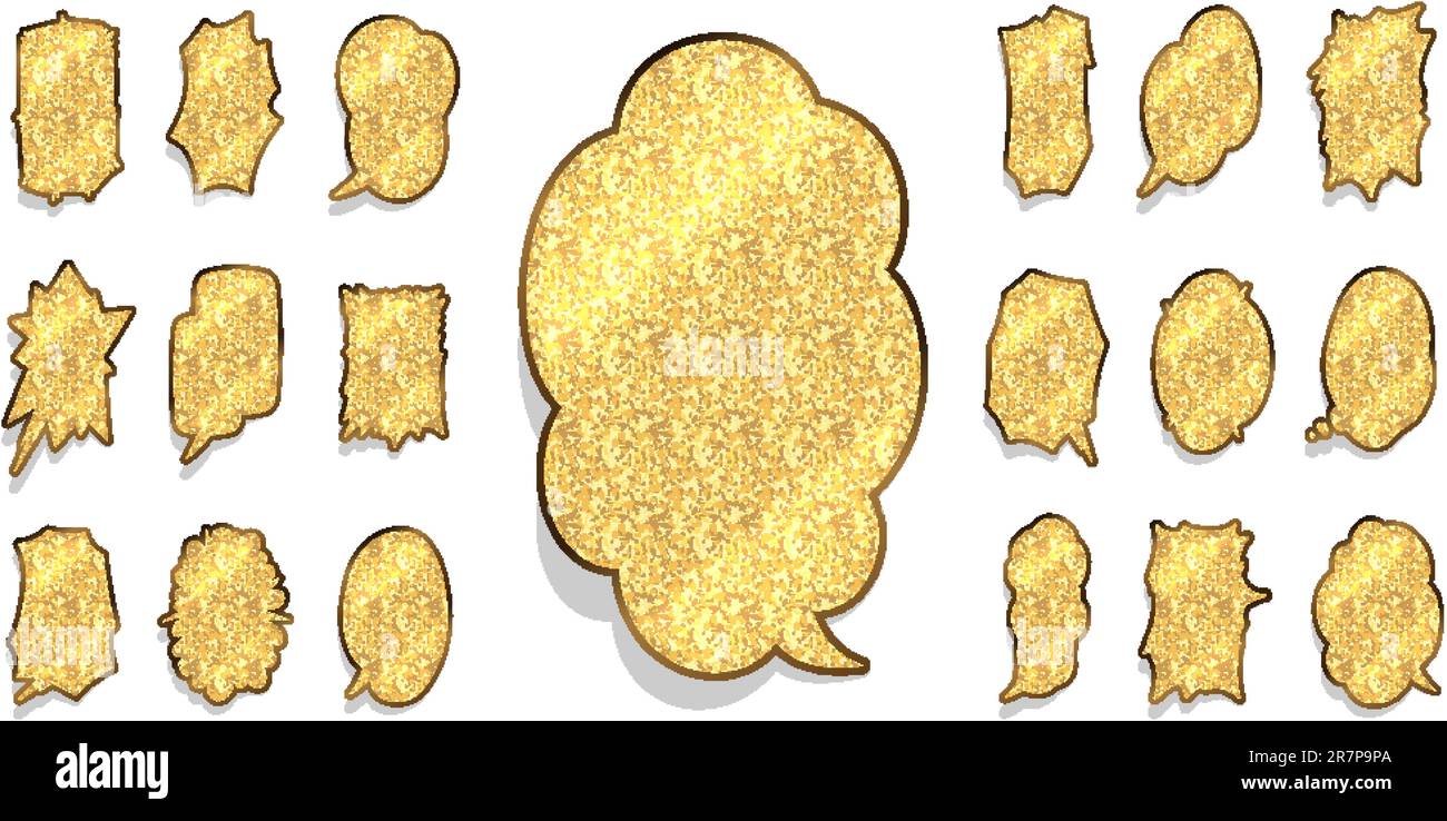 Speech bubbles of various shapes of golden lame (background transparent ...