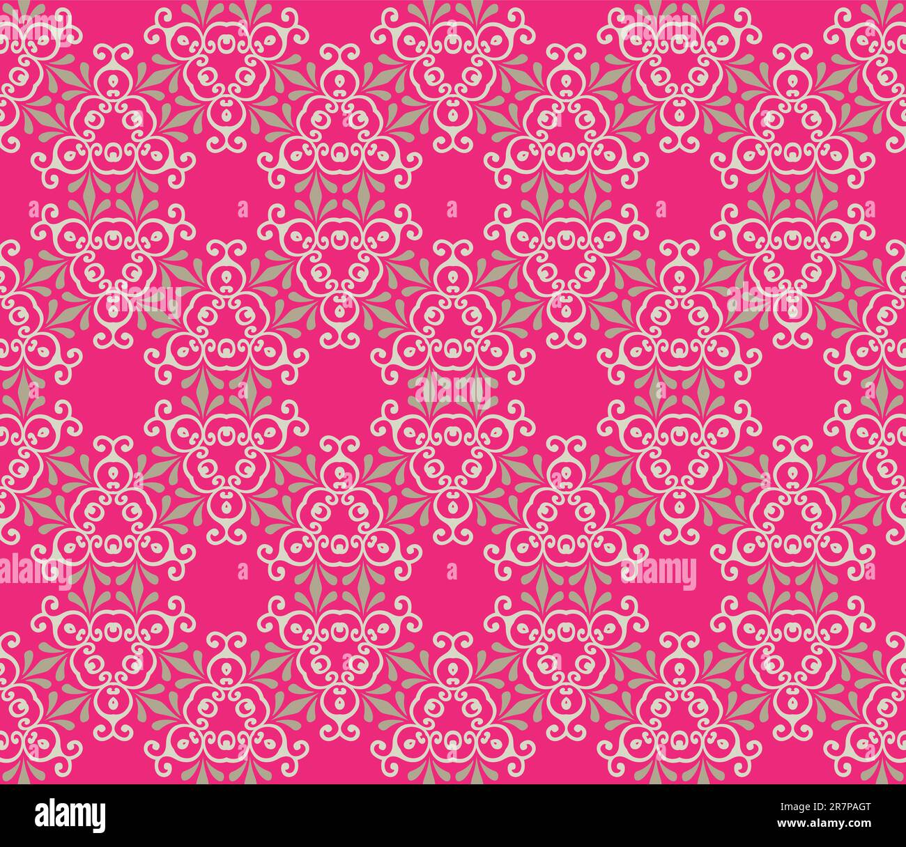 Seamless and elegant Baroque pattern with leaves and swirls on a pink ...