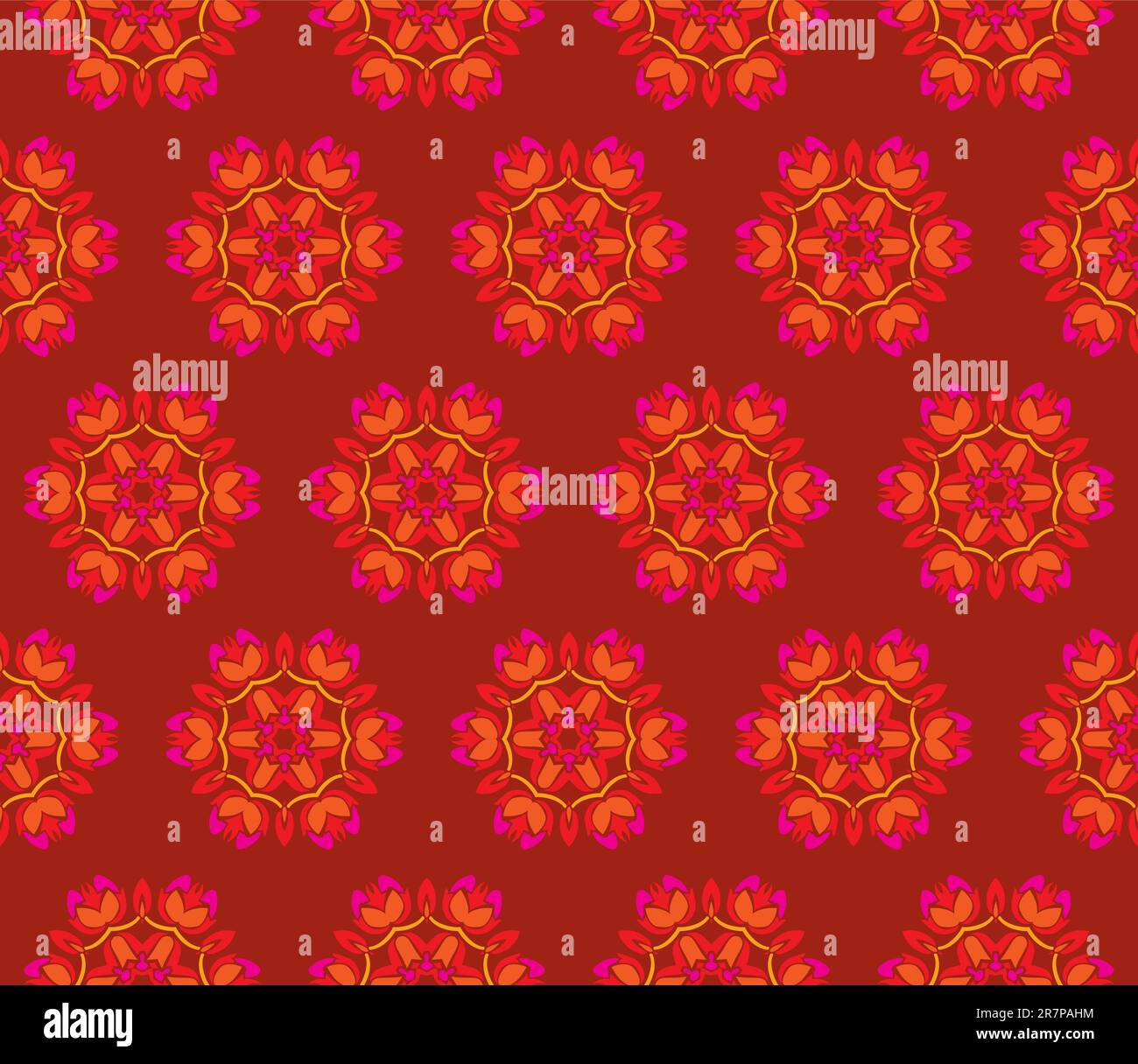 Seamless and elegant Baroque pattern with flowers in pink, red, orange ...