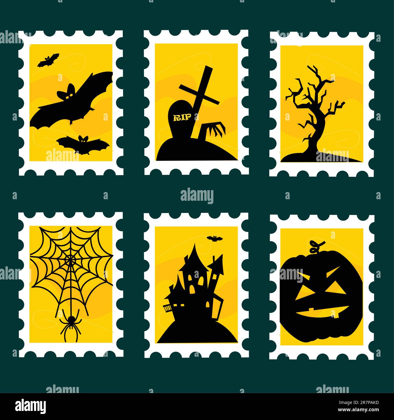Halloween postal stamps, vector illustration Stock Vector Image & Art ...