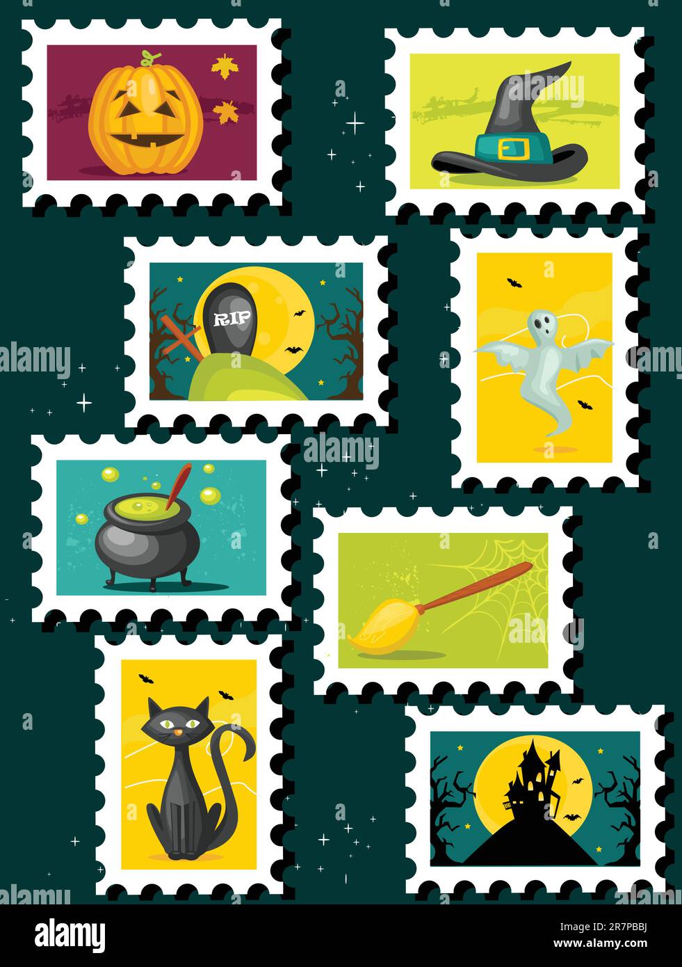 Halloween postal stamps, vector illustration Stock Vector Image & Art ...