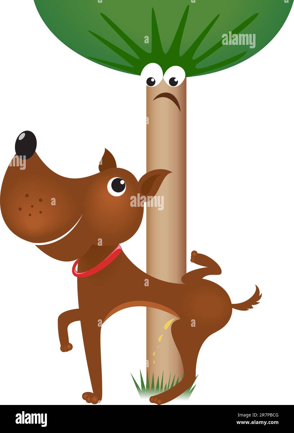 Dog urinating on tree. Illustration on white background Stock Vector ...