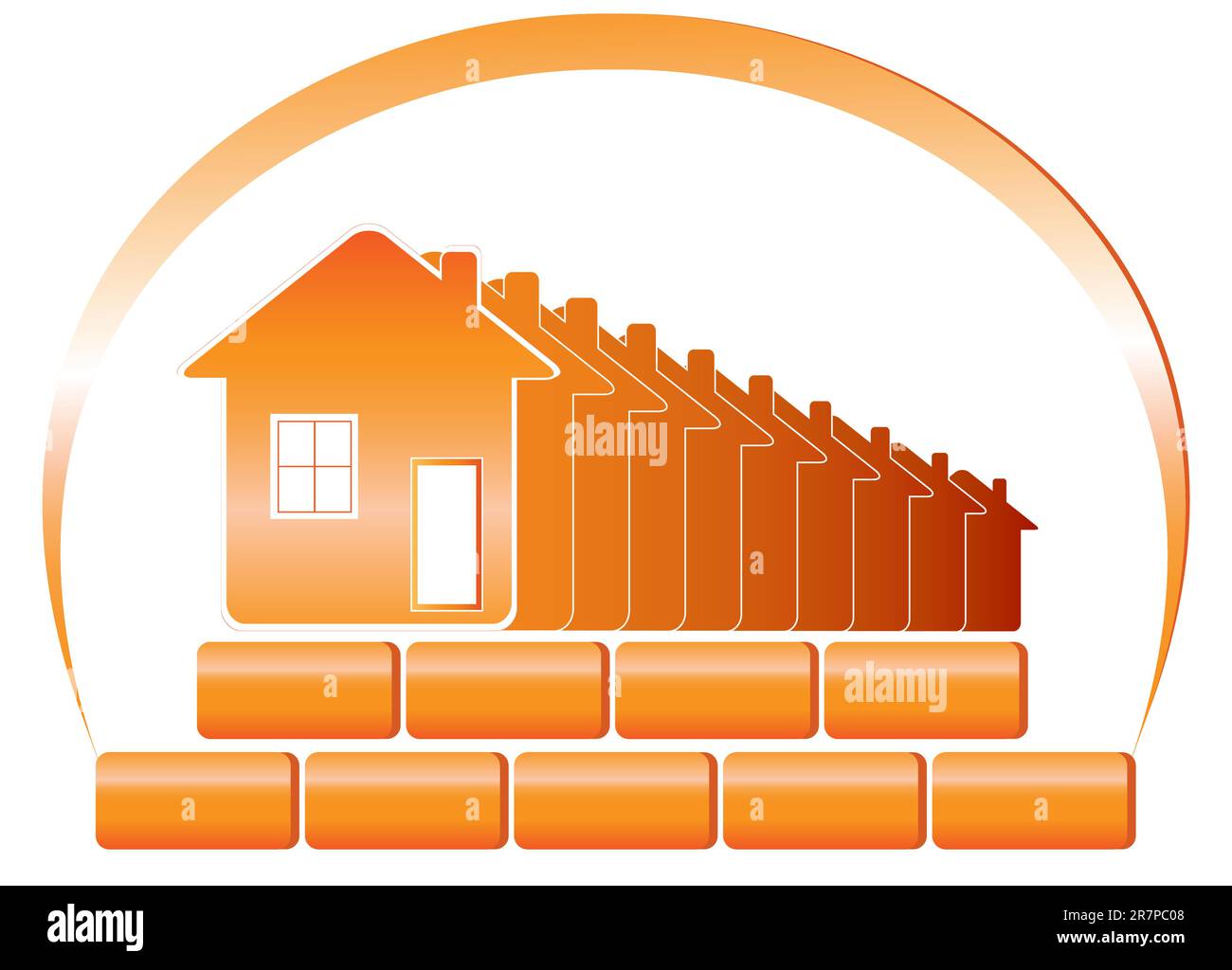 Red emblem of the building company and sun with houses, bricks Stock ...