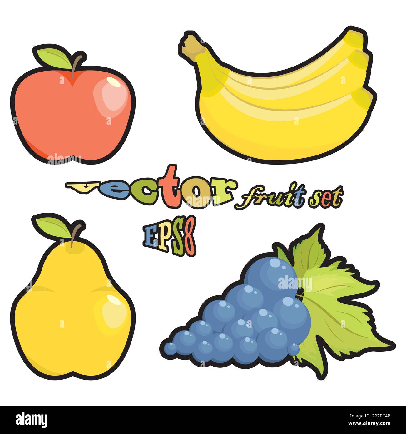 vector fruit set. Apple, pear, grapes, bananas on white background ...