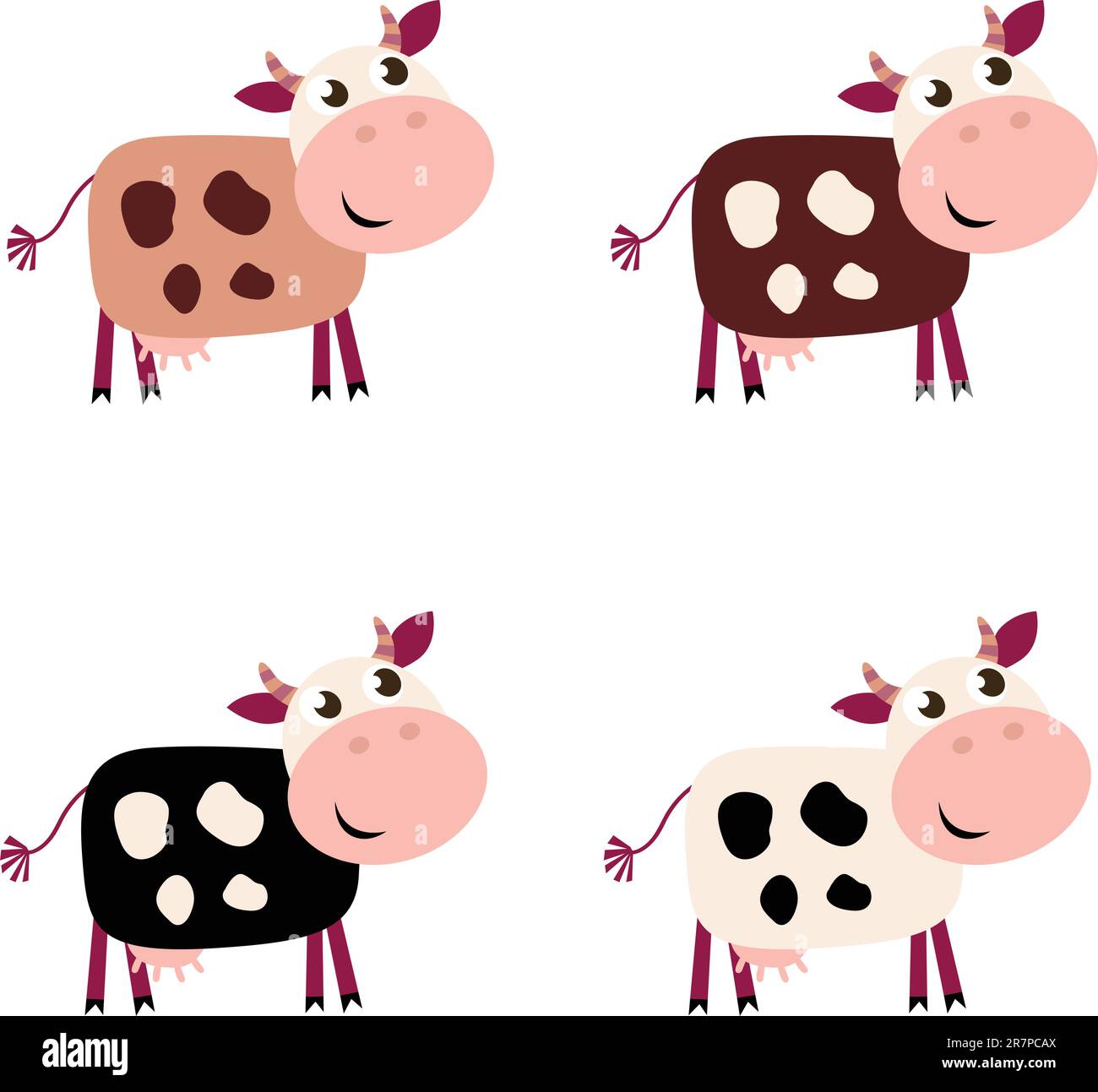 Vector collection of four happy Cow characters - isolated on white ...