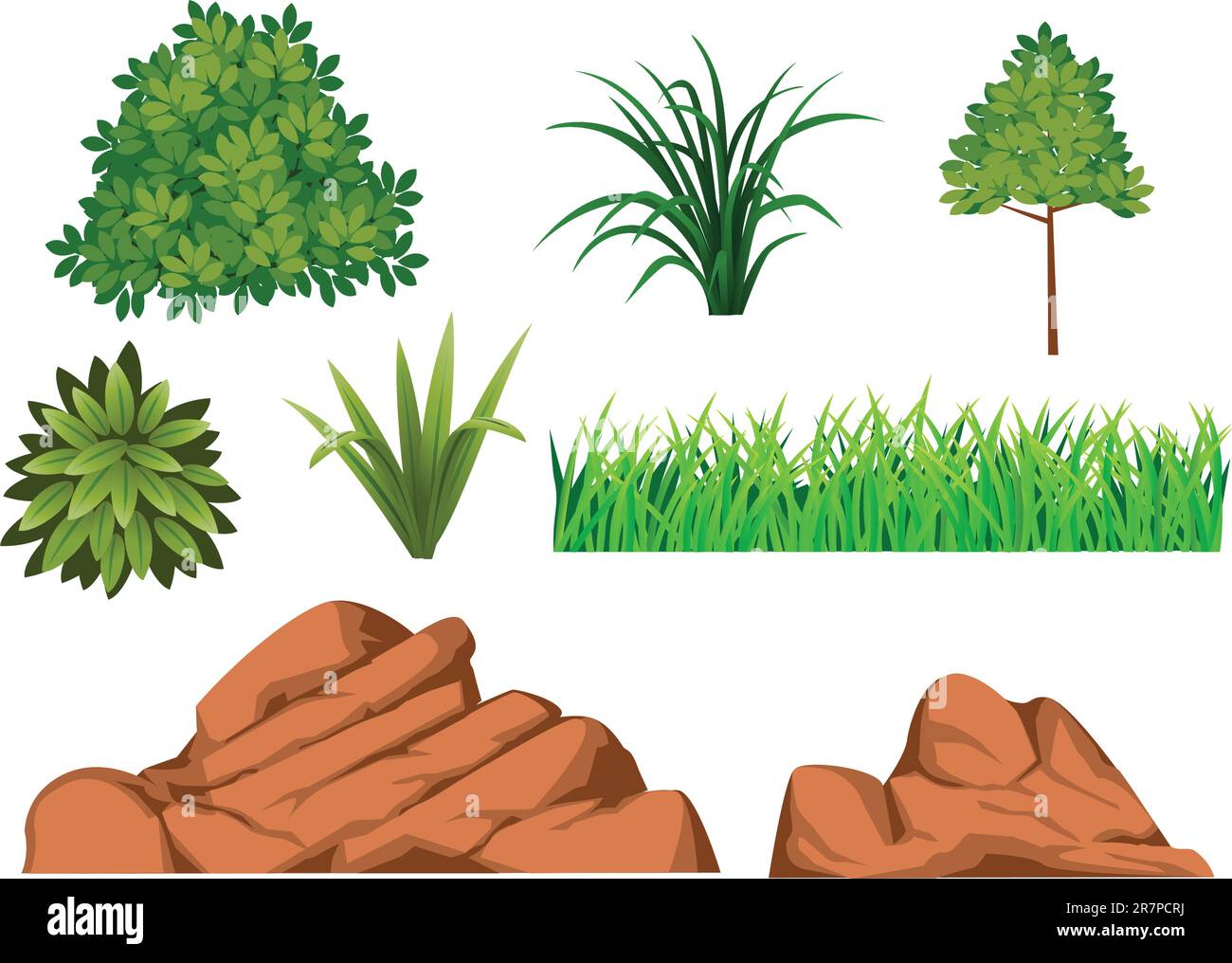Vector illustration of Bush, grass and rock Stock Vector Image & Art ...