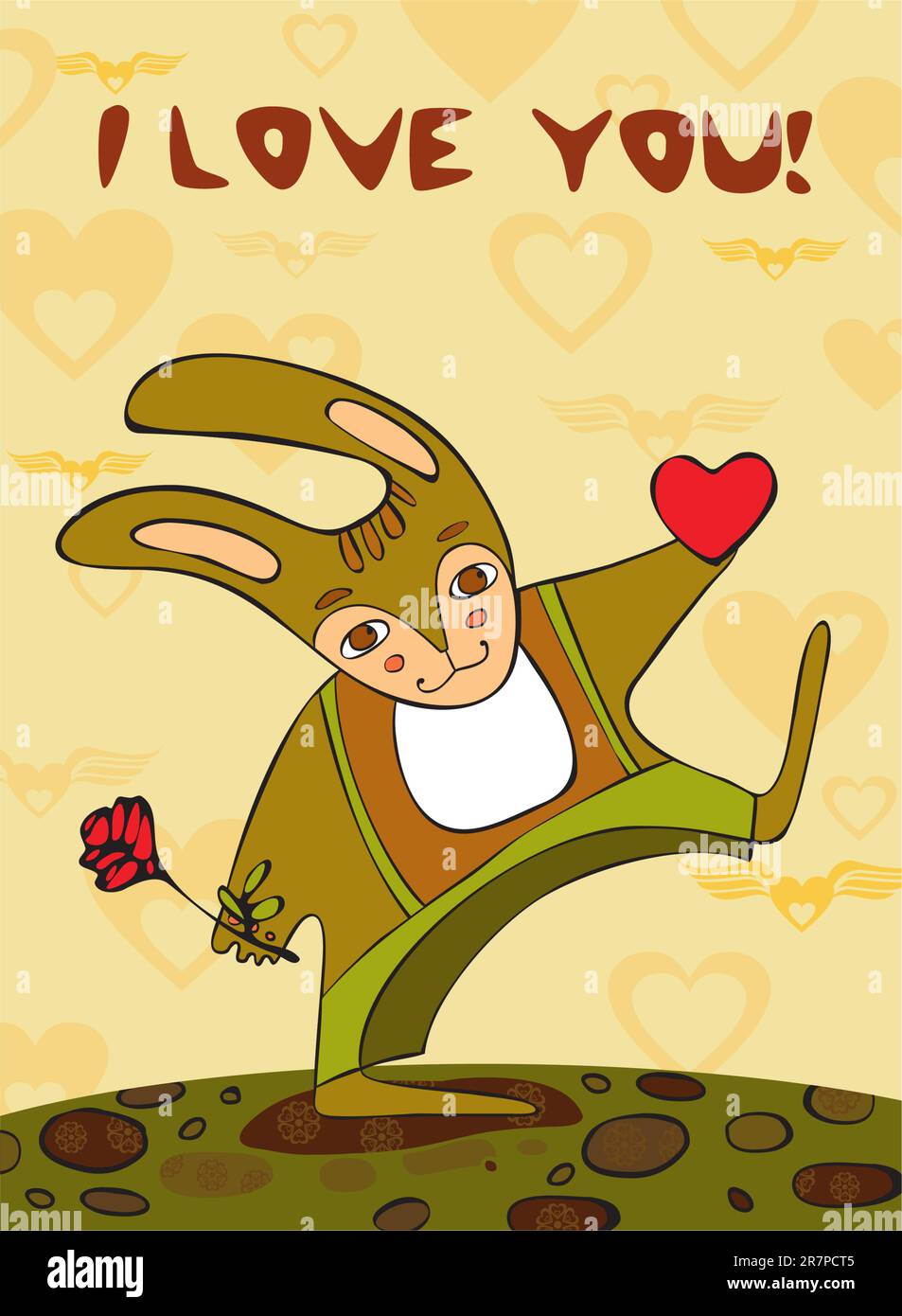 Card with a hare giving heart and a rose Stock Vector Image & Art - Alamy