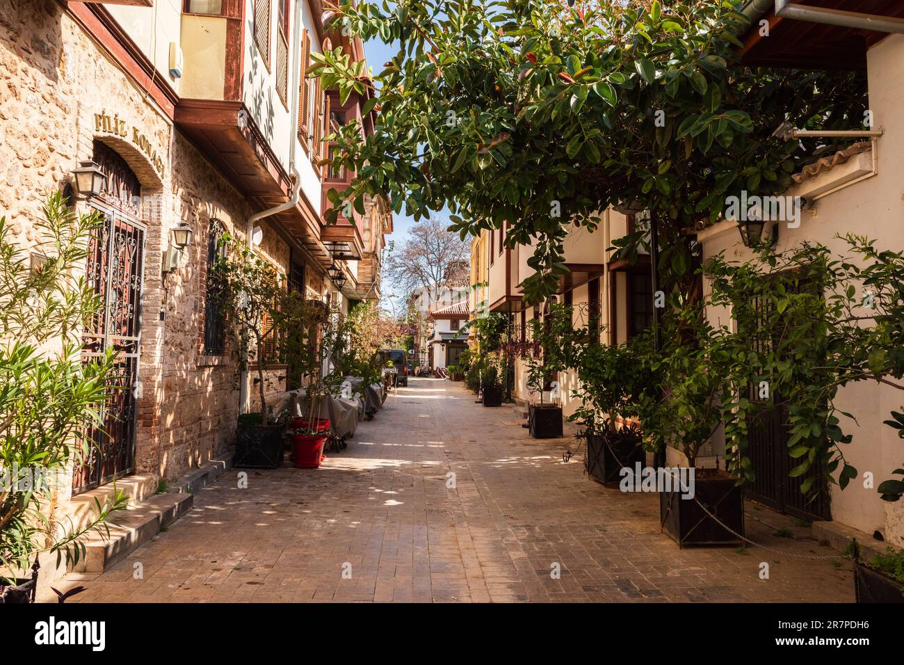 Ottoman houses on the main pedestrian street in Antalya Old Town ...