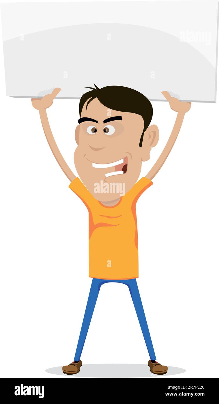 Illustration of a cartoon happy young man holding sign with your ...