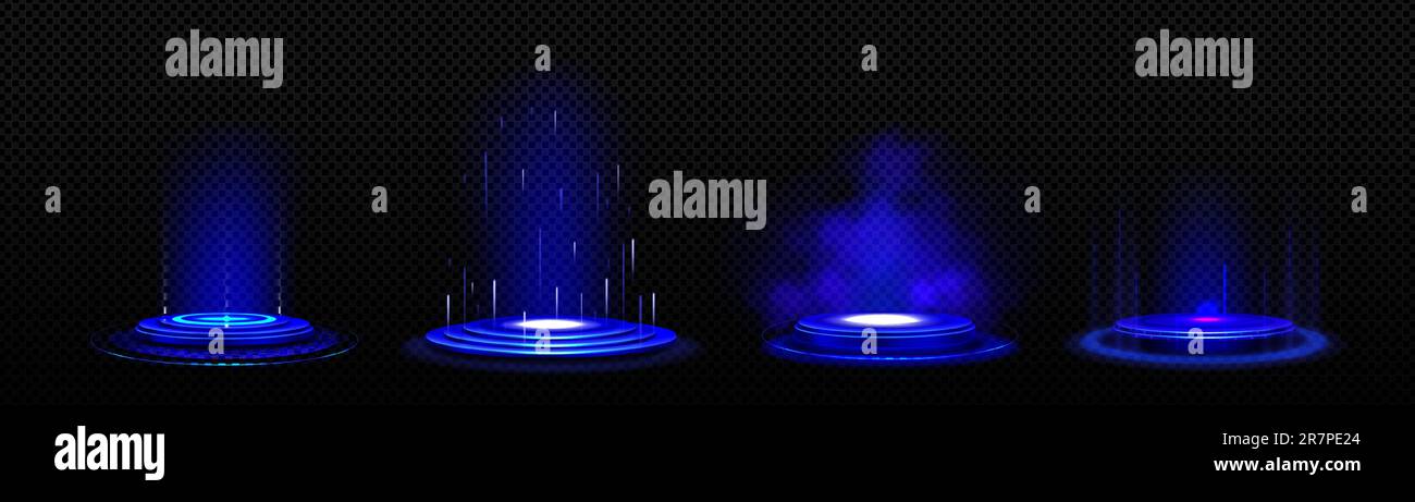 Neon light technology effect circle portal podium. 3d tech game stage ...