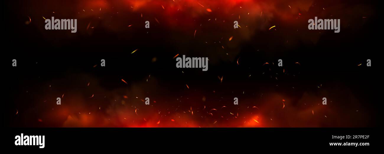 Fire spark overlay with smoke and flame background. Grill heat glow in ...