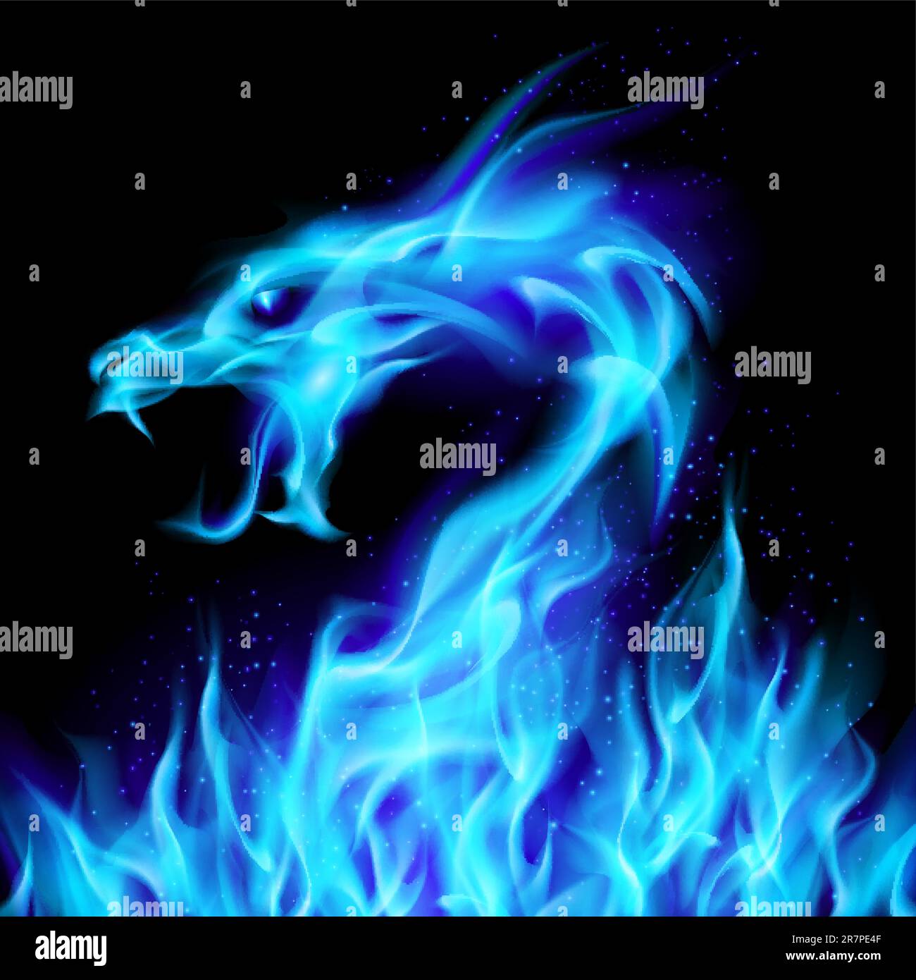 Abstract blue fiery dragon. Illustration number two on black background ...